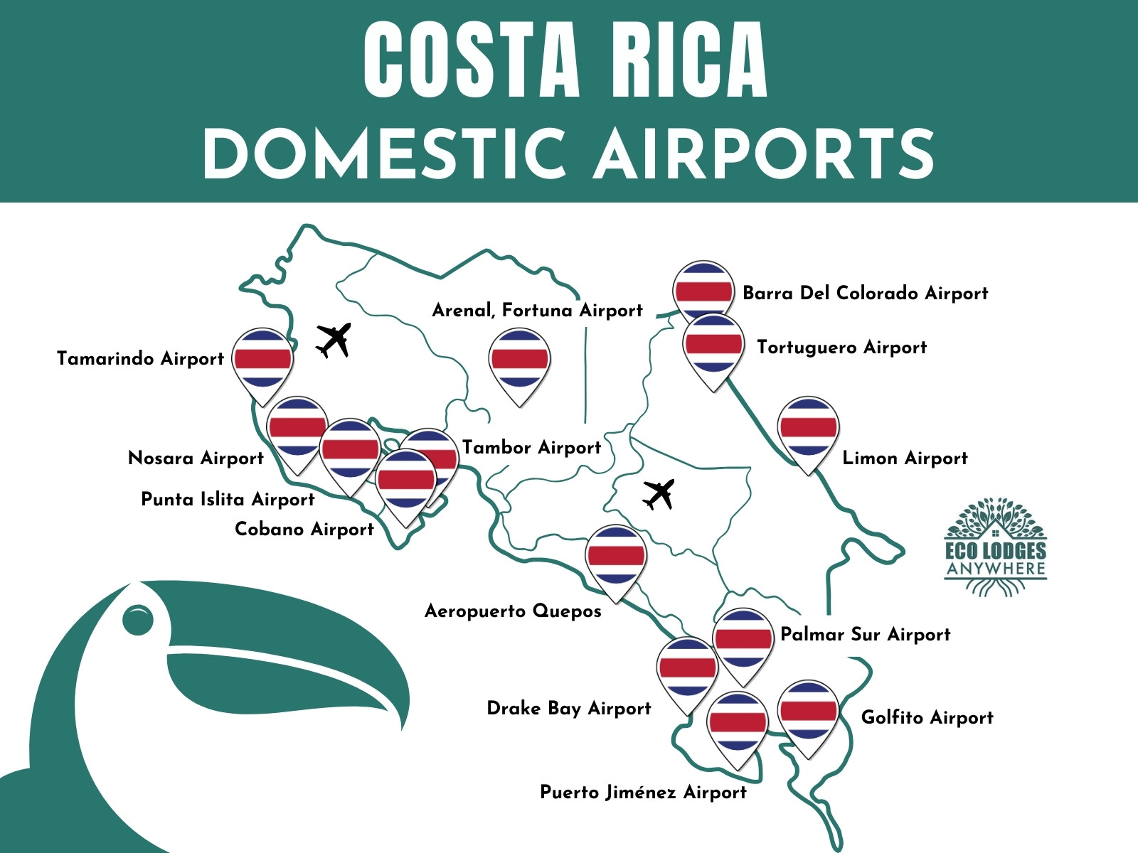 Map Of Costa Rica Airports Map Of Costa Rica Airports