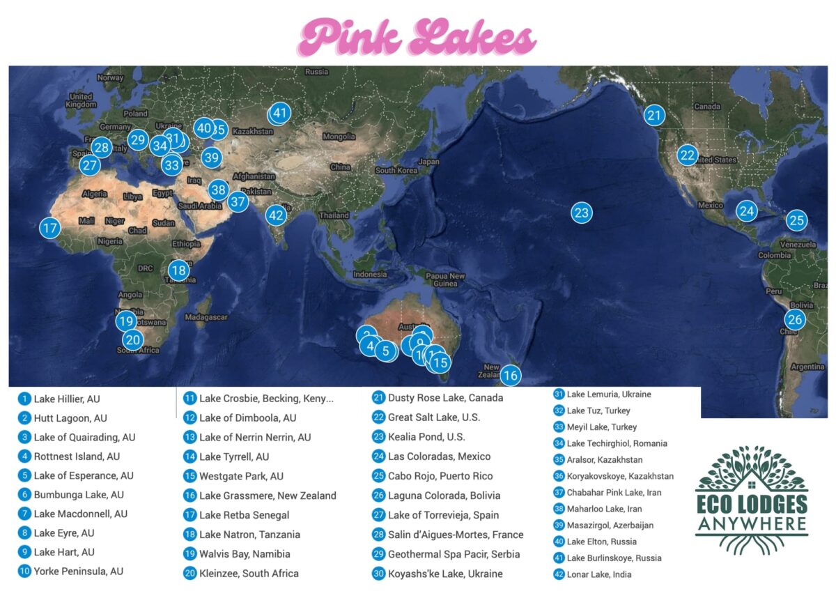 42 Pink Lakes in 22 Countries with Map - Eco Lodges Anywhere